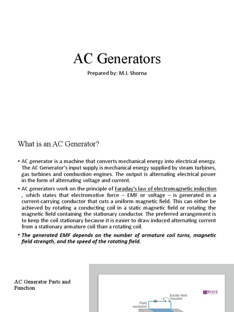 AC Generators: Prepared By: M.J. Shorna | PDF | Electric Generator | Electromagnetic Induction