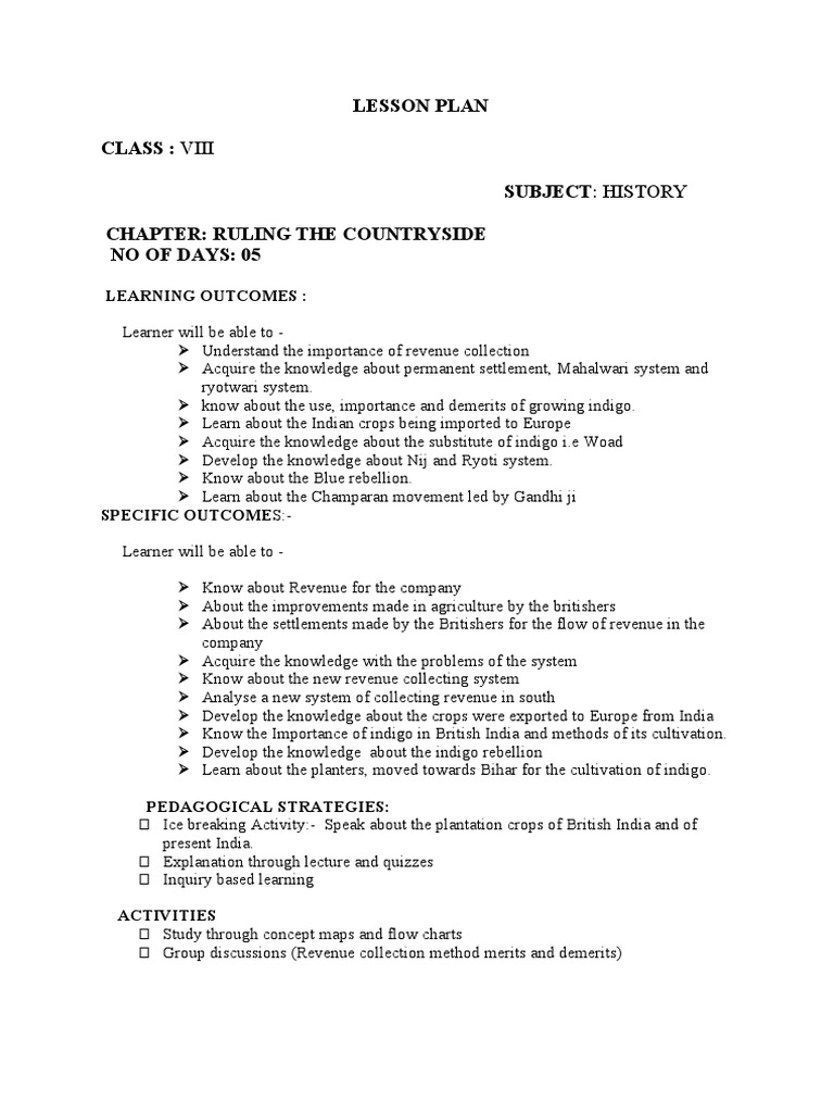 Lesson Plan Class: Viii Subject: History Chapter: Ruling The ...