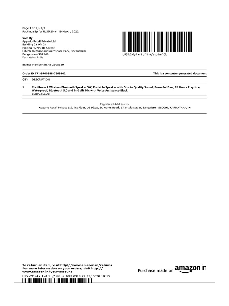 Mivi Roam 2 Invoice | PDF