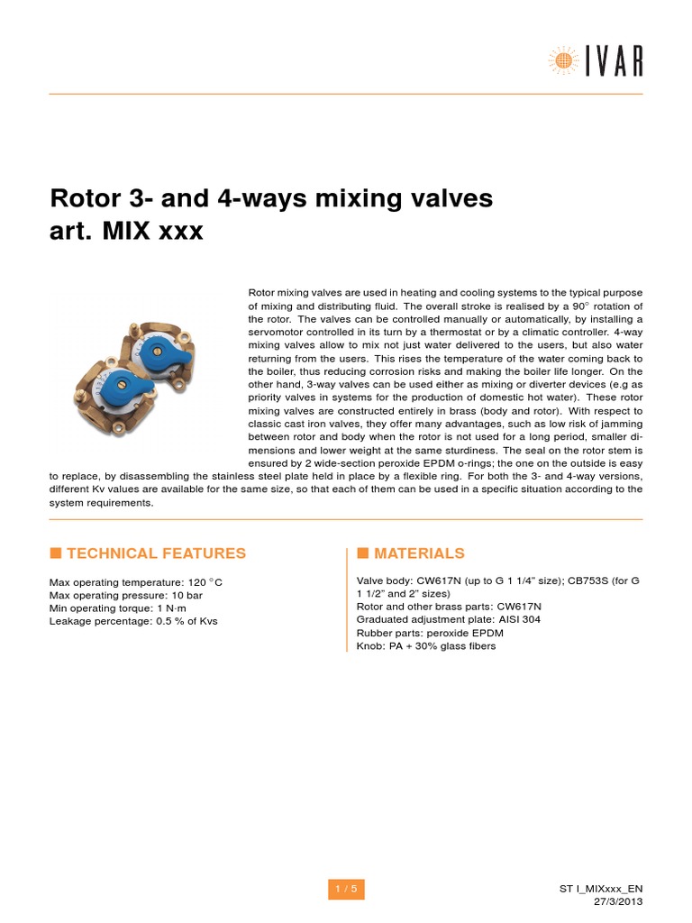 Rotor 3-And 4-Ways Mixing Valves Art. MIX XXX: Technical Features ...