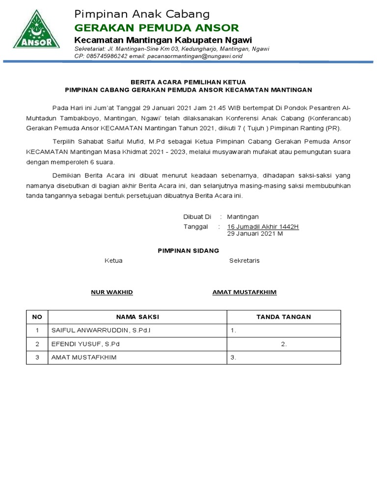 Berita Acara Konferancab | PDF