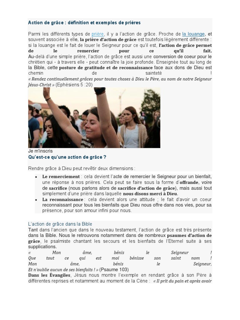 Action de Grâce | Descargar gratis PDF | Prière | Grâce (christianisme)