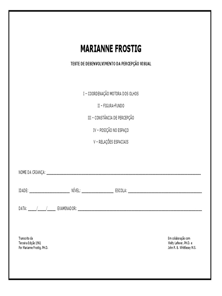 Teste Desenvolvimento Da Percepção Visual (Marianne Frostig) (Testes ...