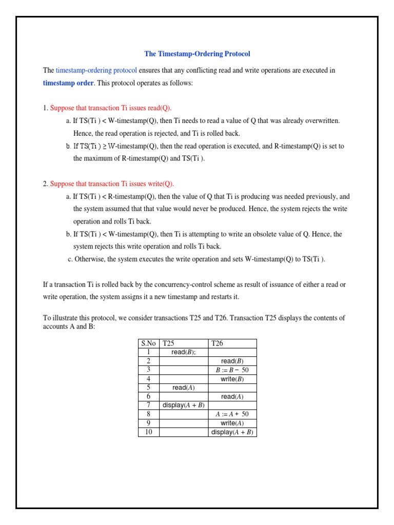 Timestamp-Ordering Protocol: Suppose That Transaction Ti Issues Read (Q) | PDF | Computing ...