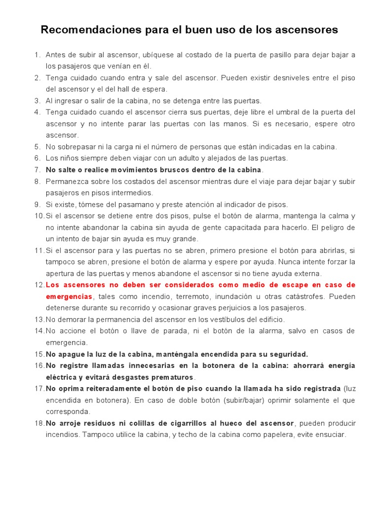 Recomendaciones para El Buen Uso de Los Ascensores | PDF | Ascensor