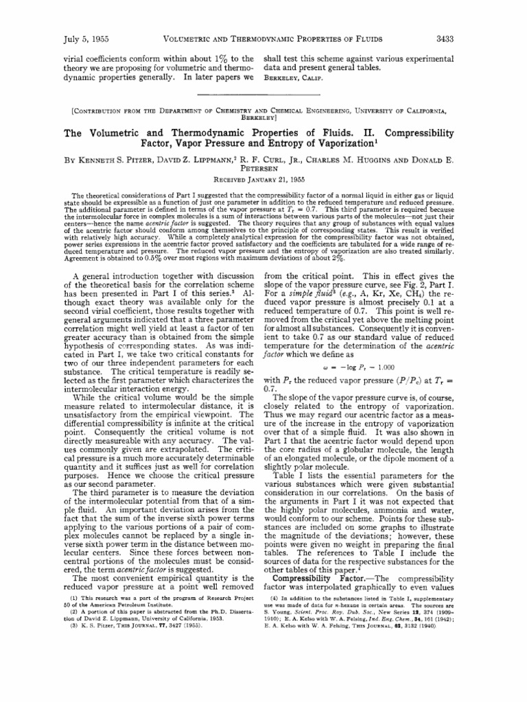 1955 - Pitzer - The Volumetric and Thermodynamic Properties of Fluids ...