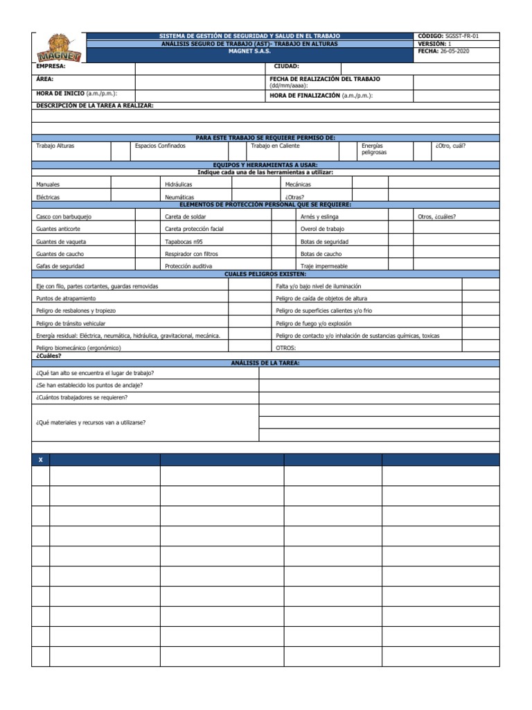 SGSST-FR-. FORMATO ANALISIS TRABAJO SEGURO (ATS) - Trabajo Alturas | PDF SGSST-FR-. FORMATO ANALISIS TRABAJO SEGURO (ATS) - Trabajo Alturas | PDF