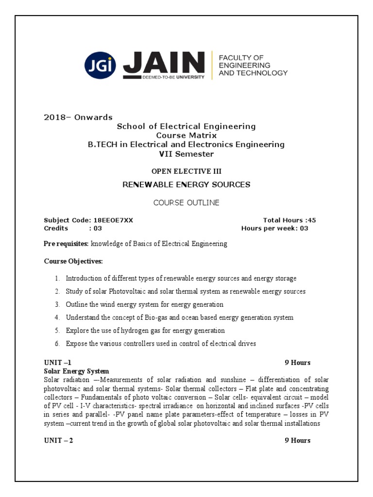 EEE-Open Elective III - RES | PDF | Solar Energy | Solar Power