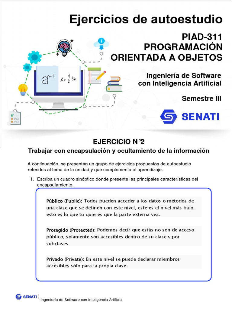 Encapsulación en POO: Ejercicios | PDF | Informática