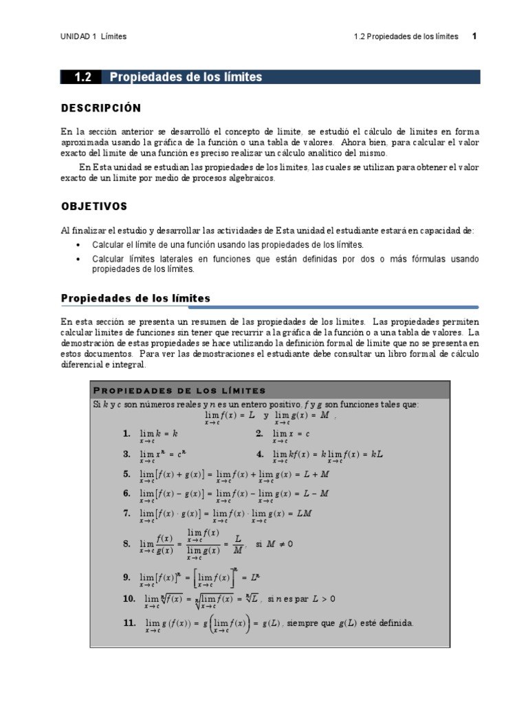 Propiedades de los Límites Matemáticos | PDF | Límite (Matemáticas ...