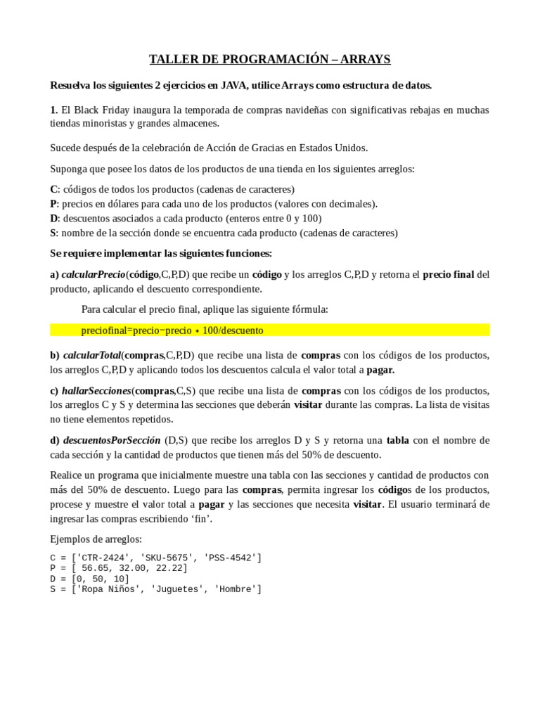 Taller Java - Arrays | PDF | Estructura de datos de matriz | Black ...