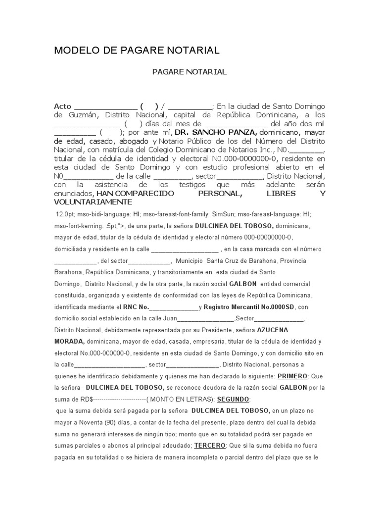 Modelo de Pagare Notarial | PDF | República Dominicana | Pagaré