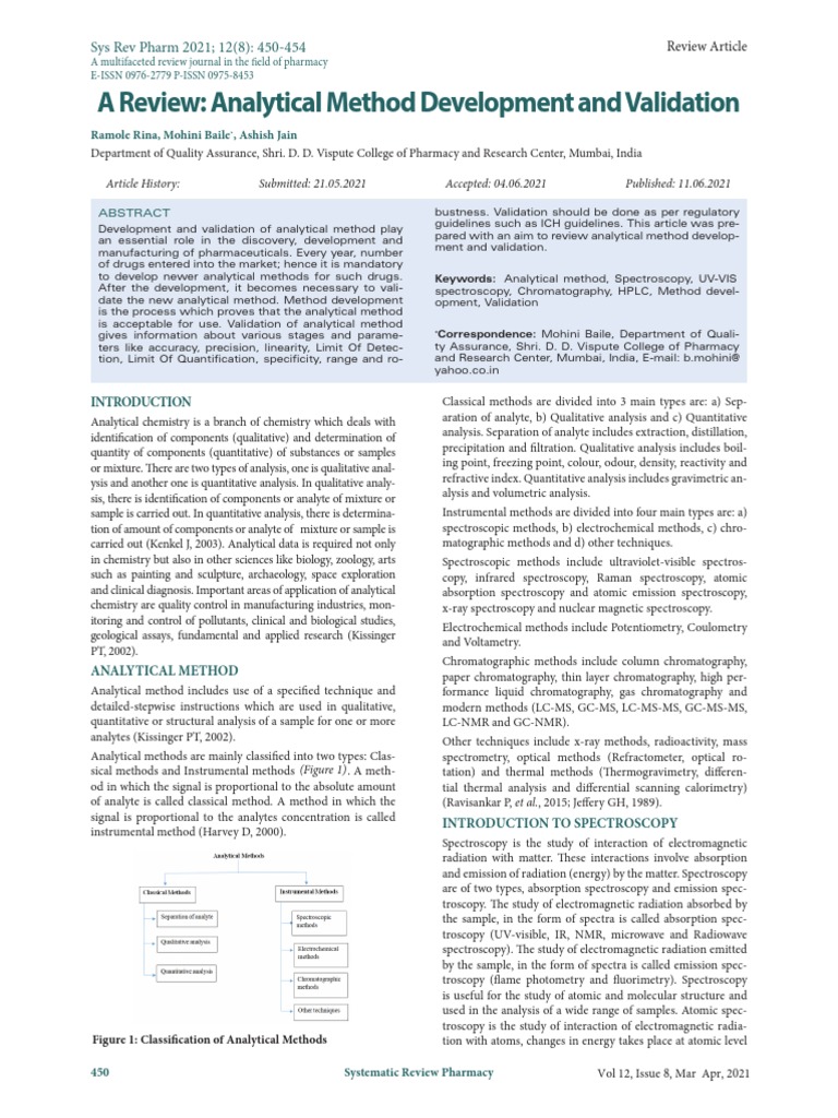 A Review of Analytical Method Development and Validation in Pharmaceutical Analysis | PDF | High ...