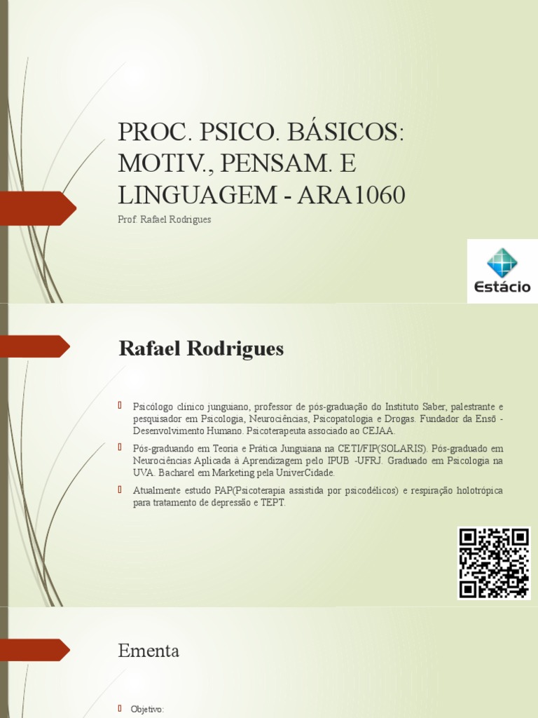 Aula 1 - Proc. Psico. Básicos Motiv. Pensam. e Linguagem-Rafael ...