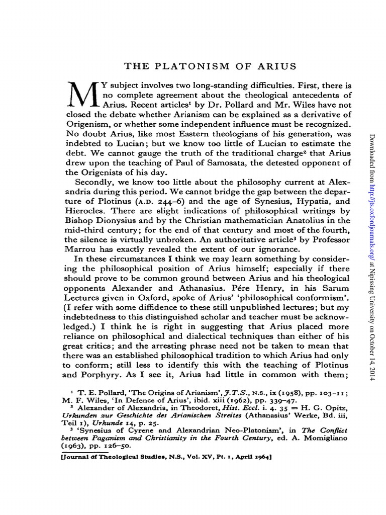 The Platonism of Arius | PDF | Platonism | Origen