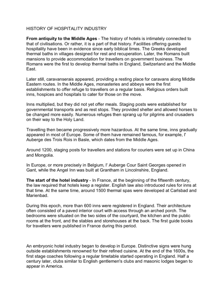 History of Hospitality Industry 2 | PDF | Hotel | Inn