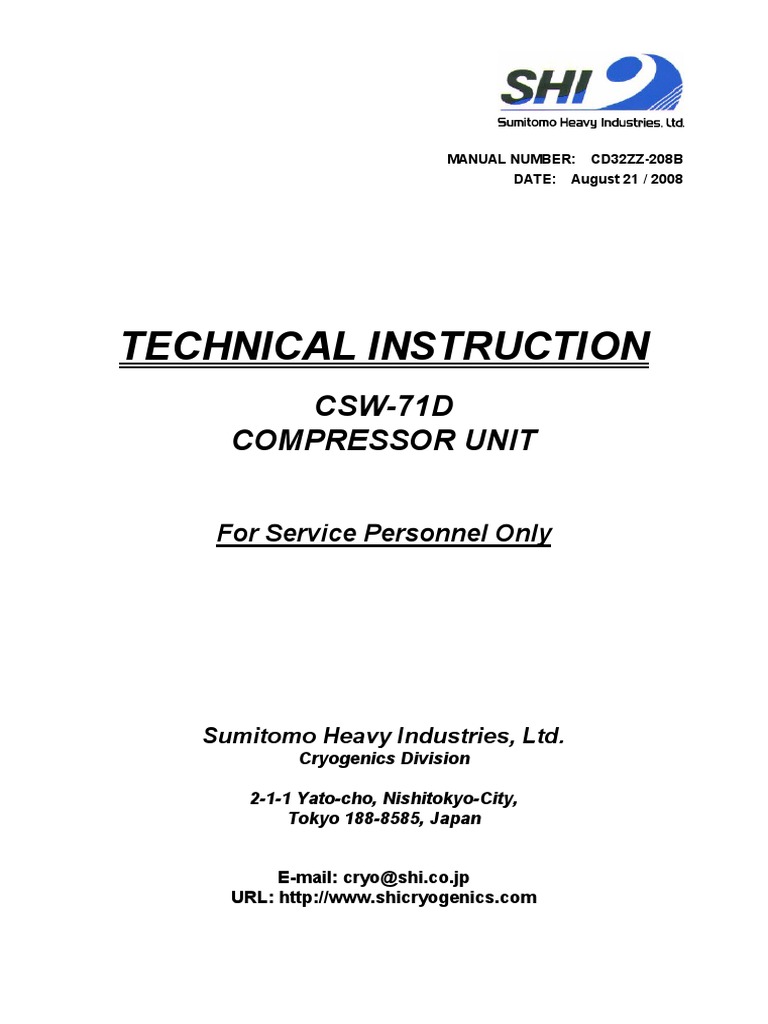 Technical Instruction: CSW-71D Compressor Unit | PDF | Electrical ...