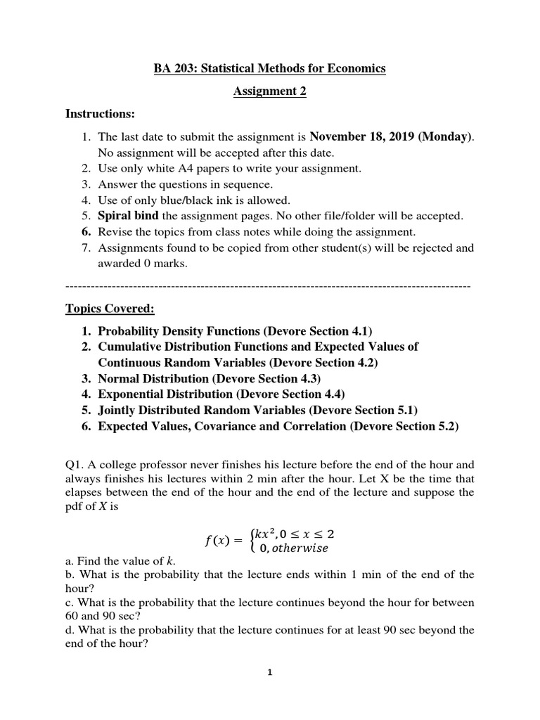 Assignment 2 | PDF | Probability Density Function | Probability Distribution