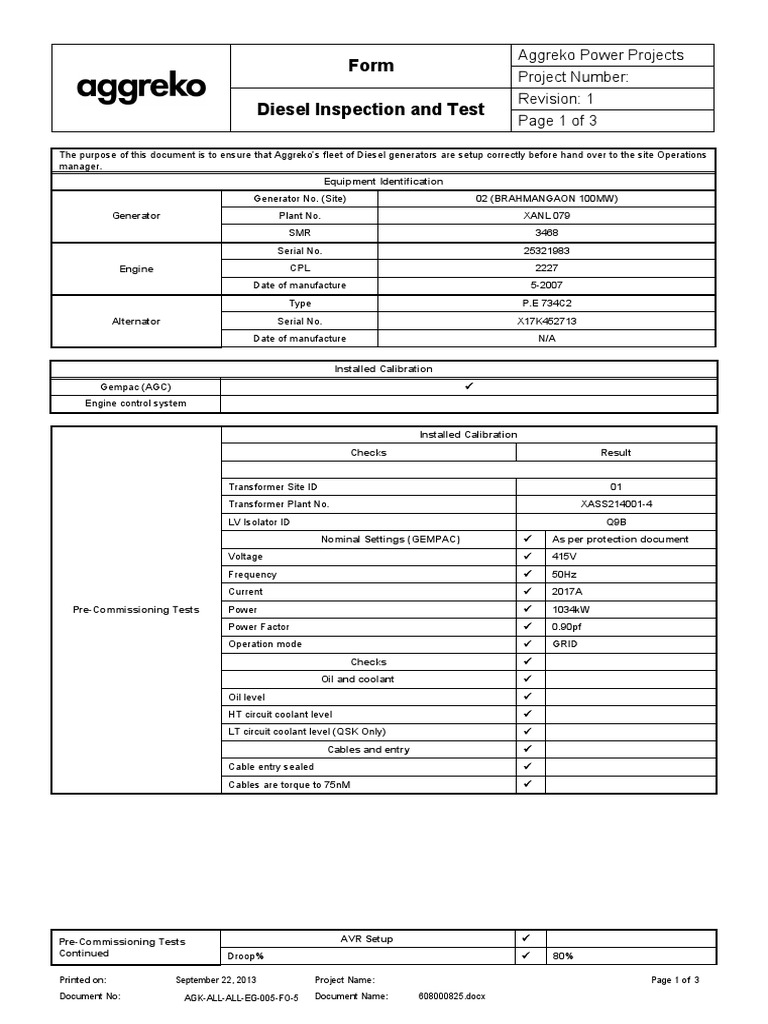 G2 - AGK-ALL-ALL-EG-005-FO-05 Diesel Inspection and Test Checklist ...