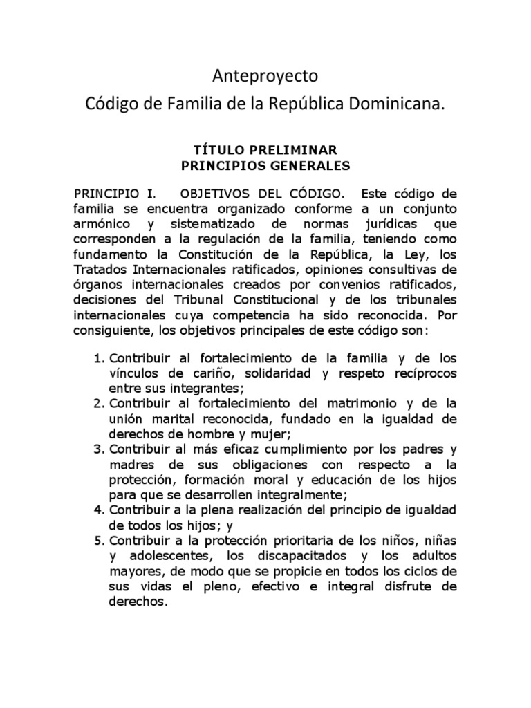Anteproyecto Codigo de Familia | PDF | Matrimonio | Familia