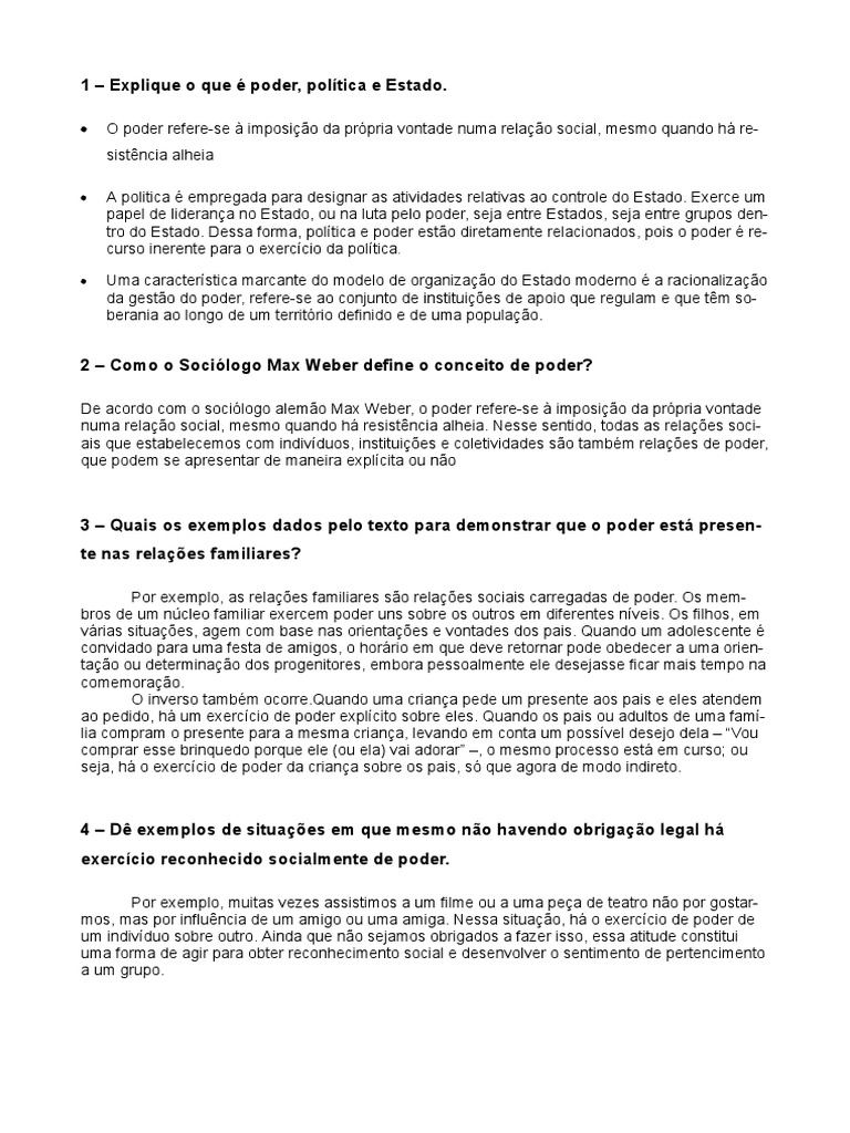 Atividade de Sociologia Sobre Poder | PDF | Poder (social e político ...