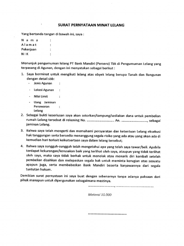 Surat Minat Lelang | PDF