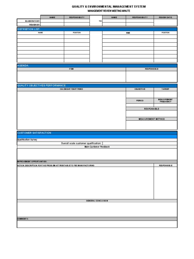 Distribtion List:: Management Review Meeting Minute | PDF | Audit | Quality Management System