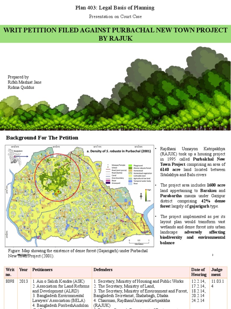 Writ Petition Filed Against Purbachal New Town Project by Rajuk | PDF ...