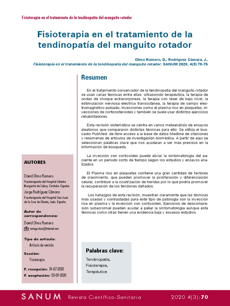 Fisioteraia en El Tratamiento de La Tendinopatias Del Manguito Rotador | PDF | Medicina ...