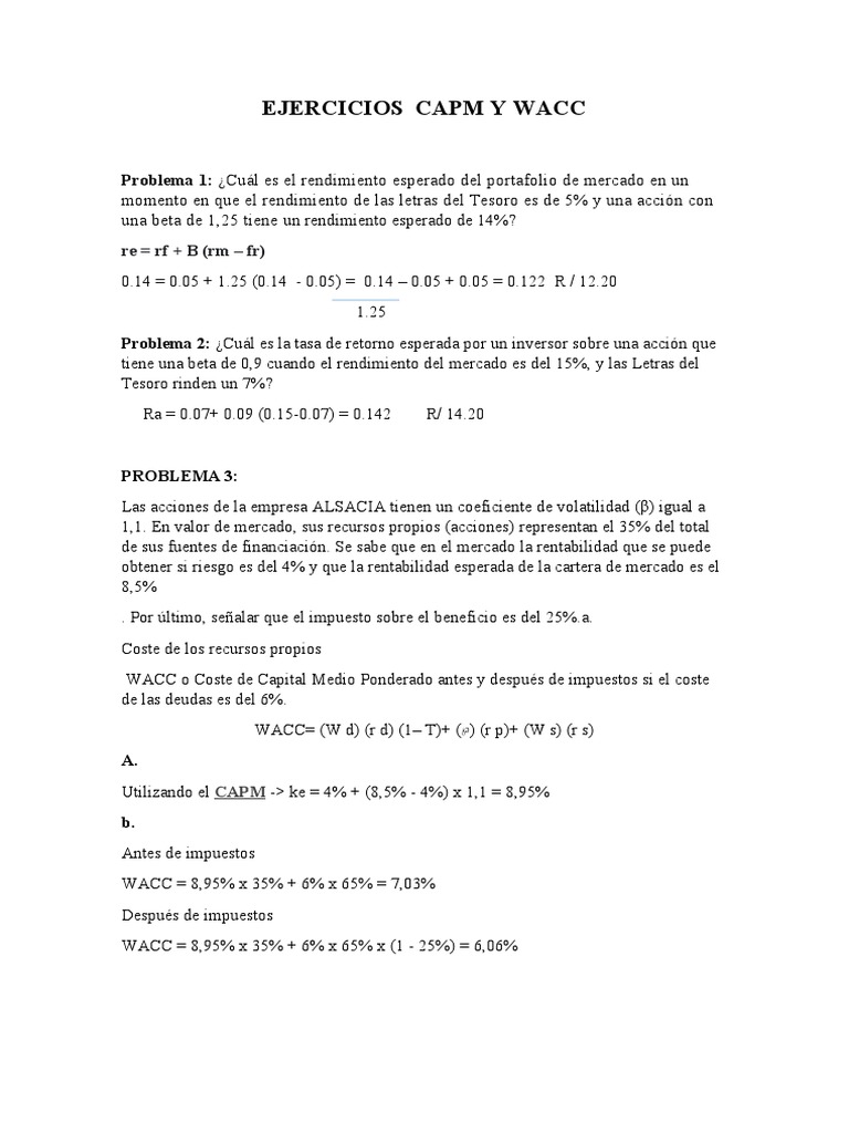 Ejercicios Capm y Wacc | PDF | Modelo de fijación de precios de activos de capital | Deuda