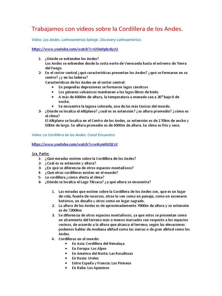 Características de la Cordillera de los Andes | PDF | Andes | Himalaya