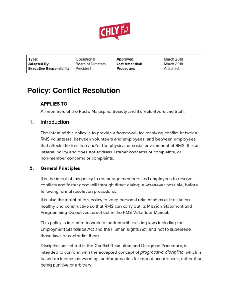 Policy: Conflict Resolution: Applies To | PDF | Mediation | Appeal