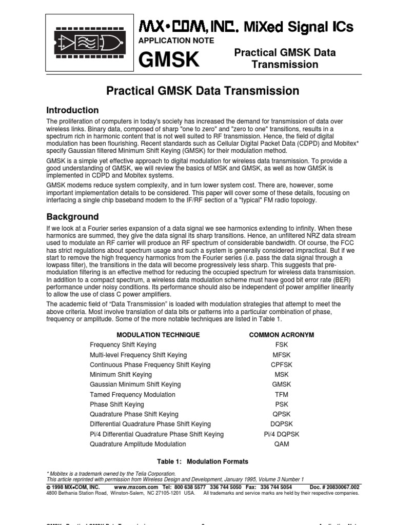 Gaussian Filtered Minimum Shift Keying | PDF