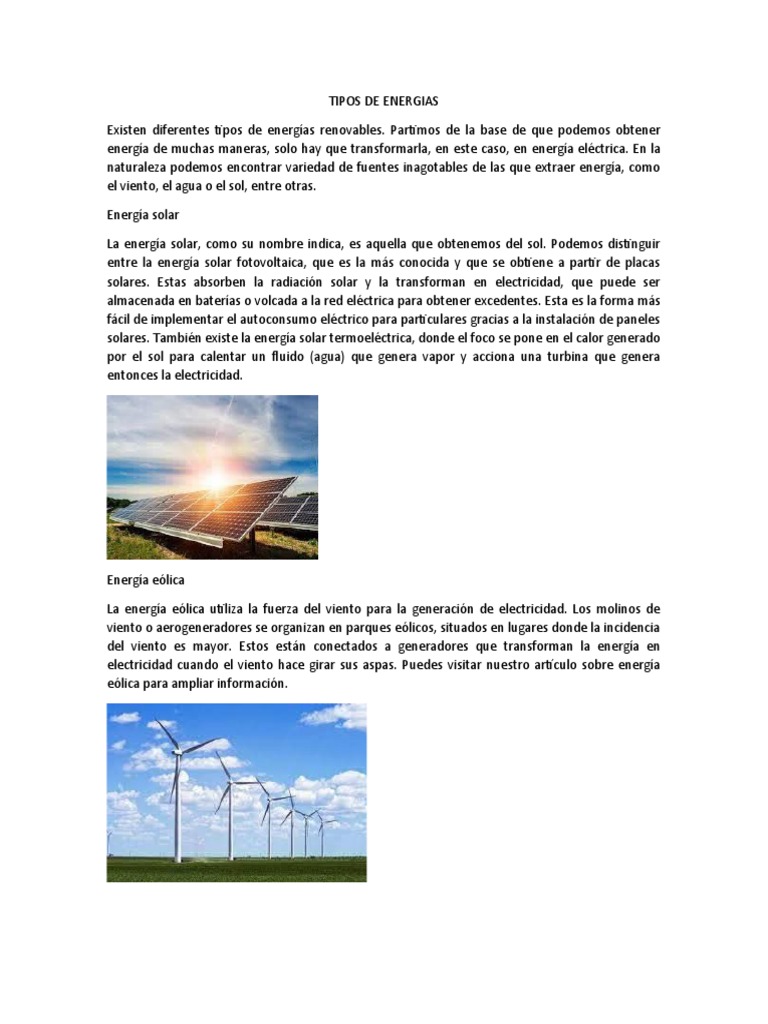 Tipos de Energias | PDF | Energía eólica | Energía solar