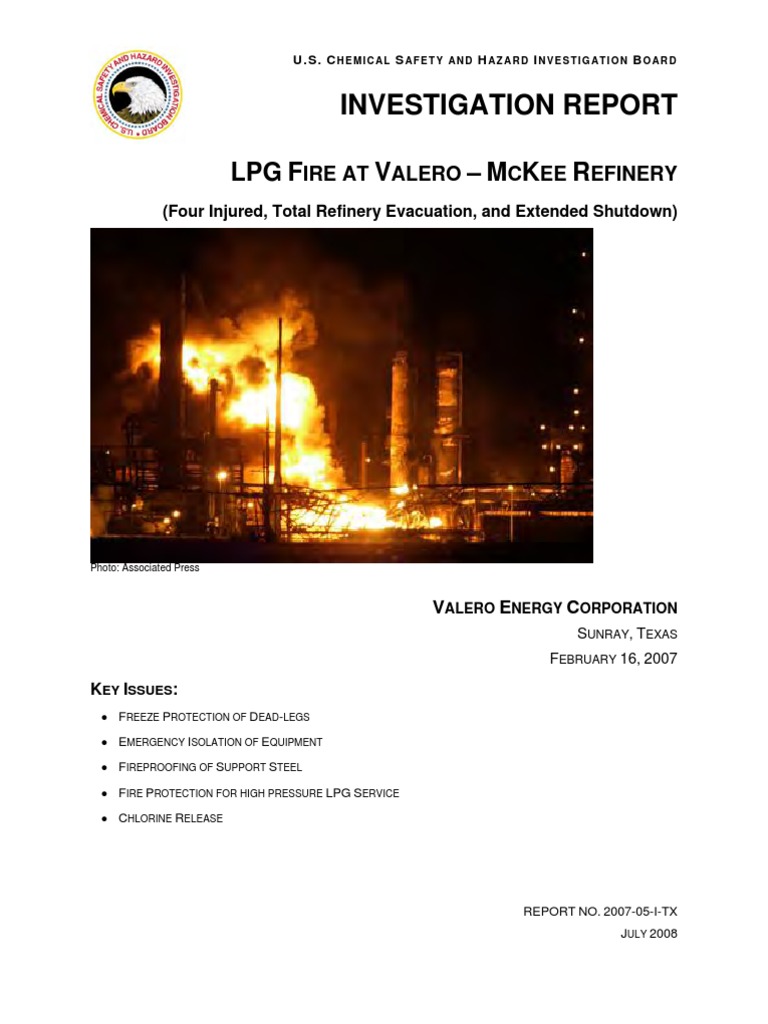 LPG Fire at Valero–McKee Refinery: Investigation Report on Propane ...