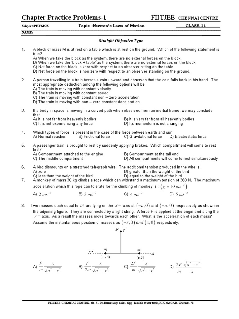 Chapter Practice Problems-1: Fiitjee | PDF | Force | Acceleration