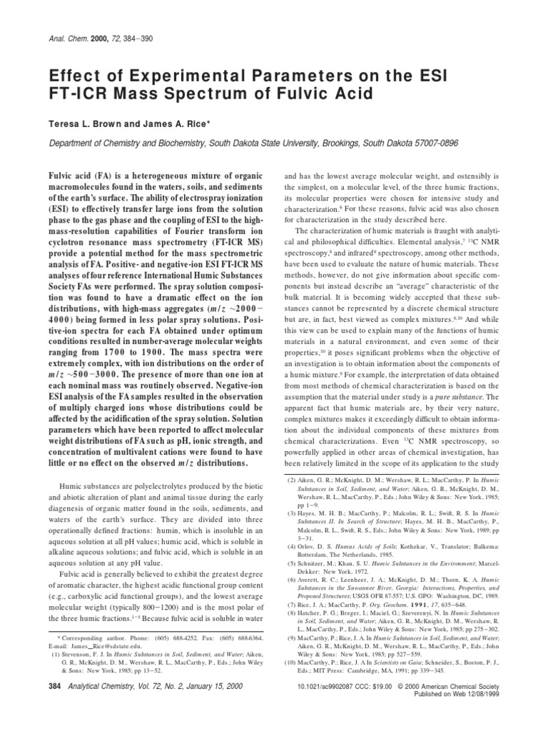 Brown Et Al., 2000 (Analytical Chemistry) | PDF | Mass Spectrometry | Electrospray Ionization