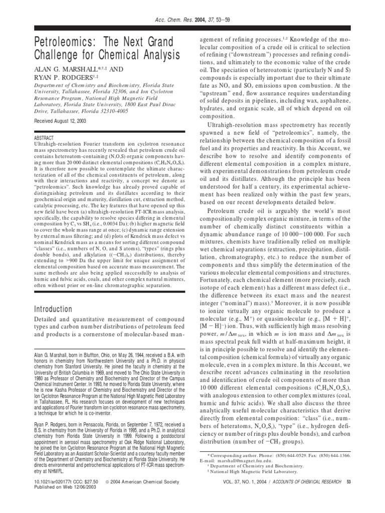 Petroleomics: Advancements in Oil Analysis | PDF | Mass Spectrometry ...