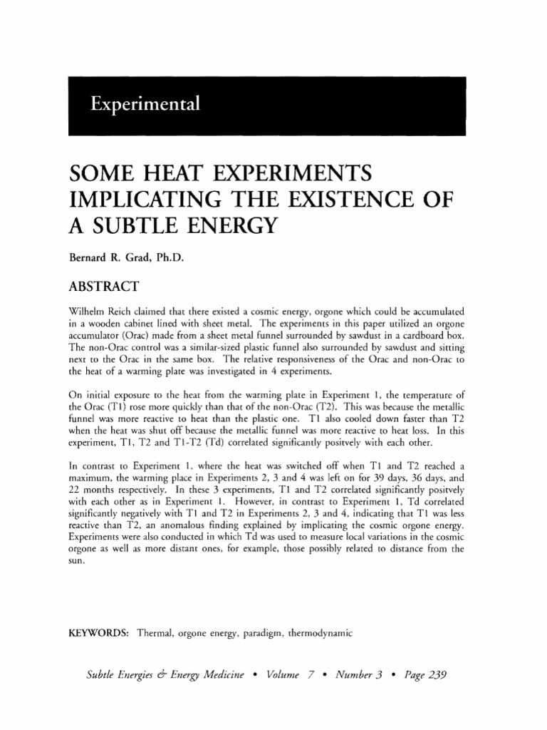 1996 Bernard R Grad SOME HEAT EXPERIMENTS IMPLICATING THE EXISTENCE OF ...