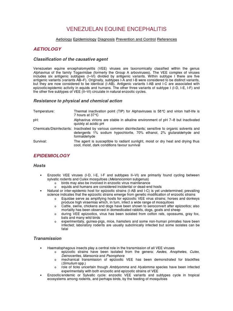 Venezuelan Equine Encephalitis: Aetiology | PDF | Infection | Serology