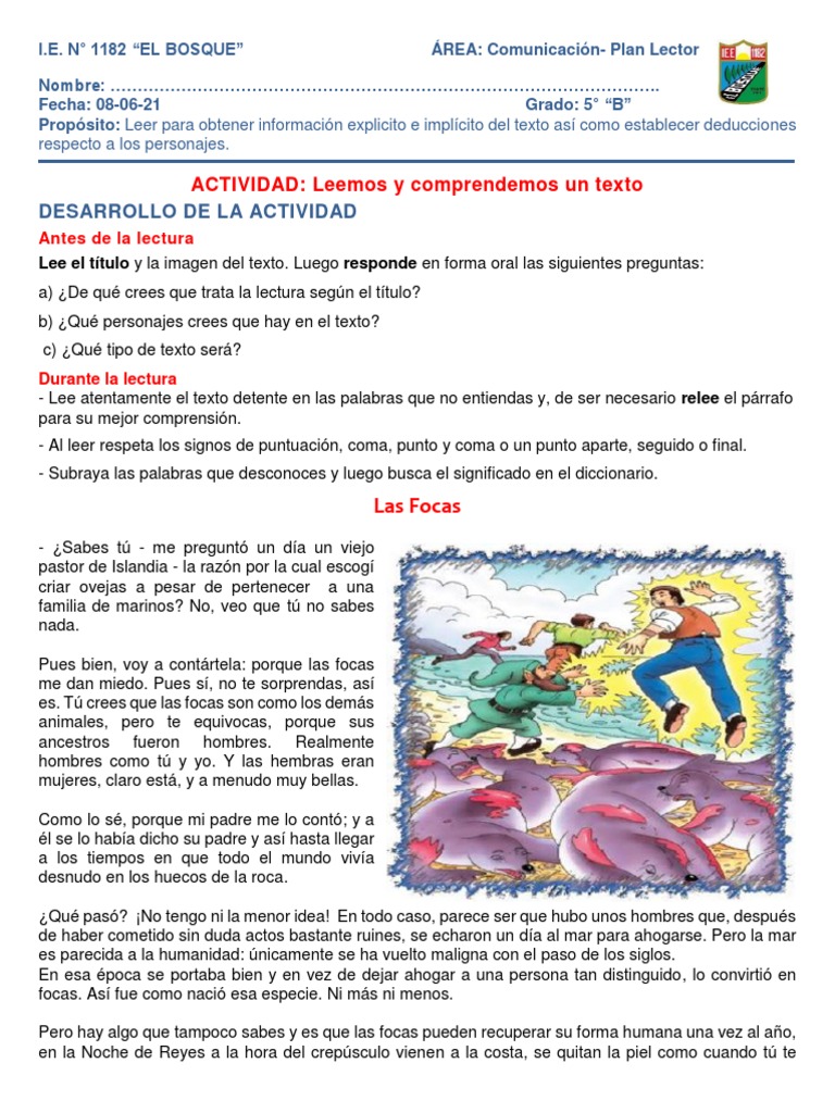 08 06 21 Plan Lector Ficha Las Focas | PDF