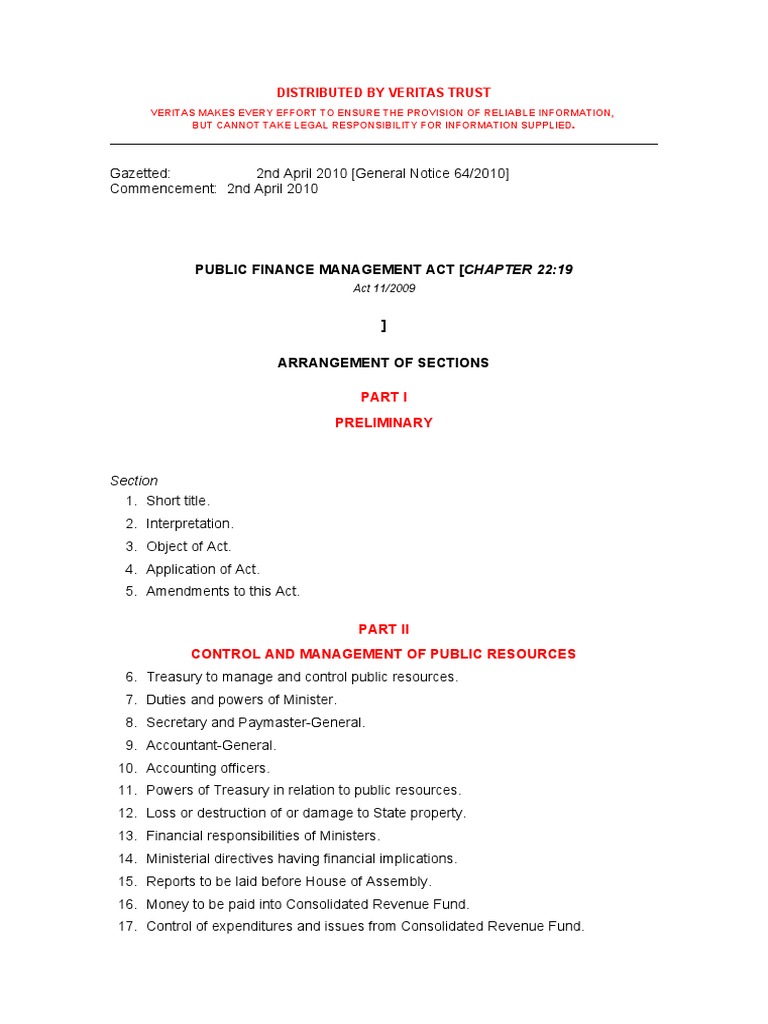 Public Finance Management Act (Chapter 22-19) | PDF | Loans | Public ...