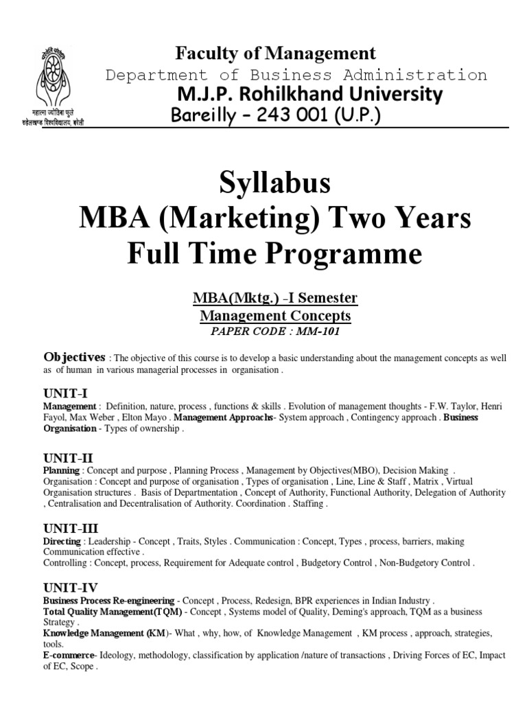 MKTG MBA Syllabus | PDF | Strategic Management | Marketing