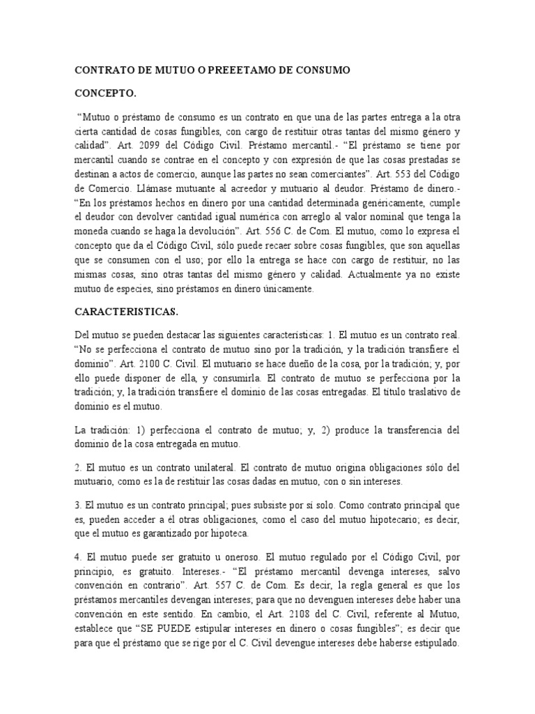 Contrato de Mutuo o Prestamo de Consumo | PDF | Ley de fideicomiso ...