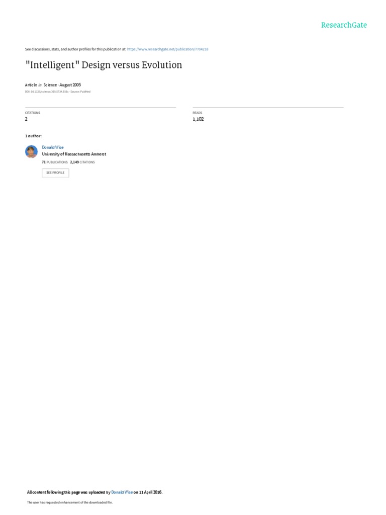 Intelligent Design Versus Evolution | PDF | Evolution | Genetics