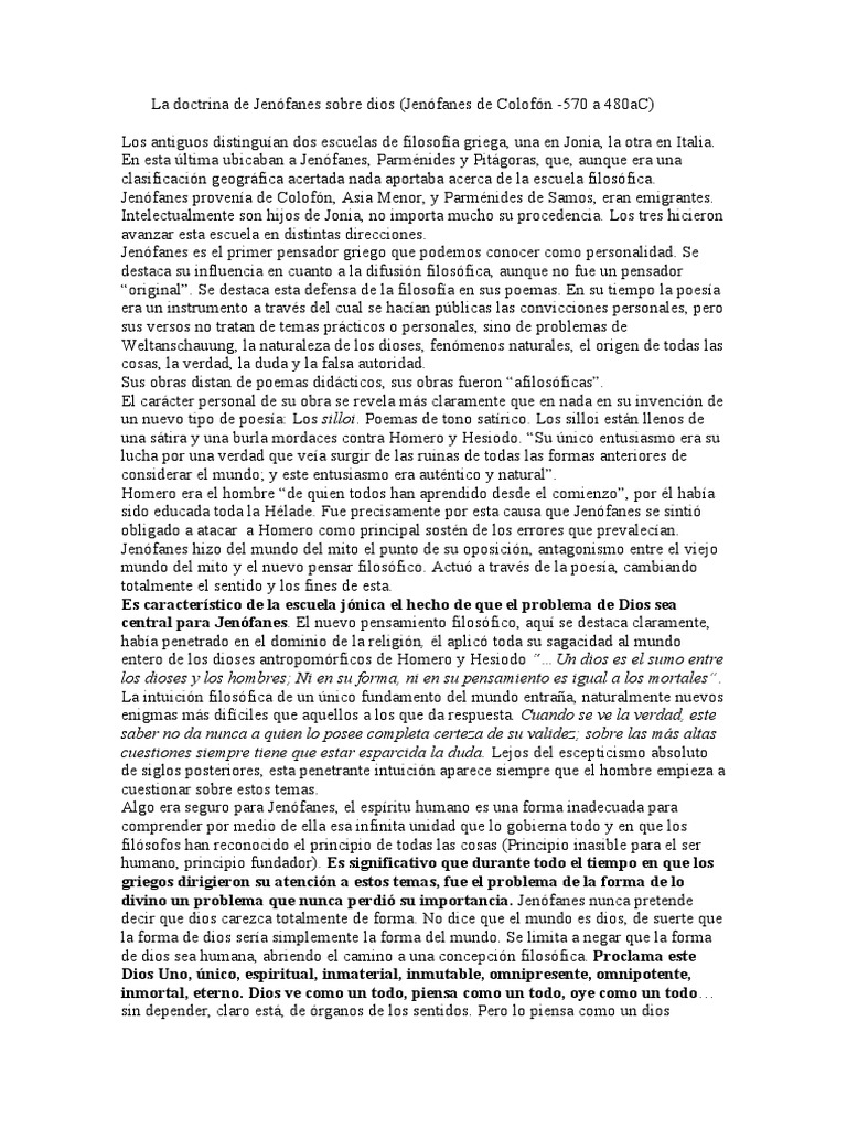 La Doctrina de Jenófanes Sobre Dios | PDF | Dios | Pensamiento