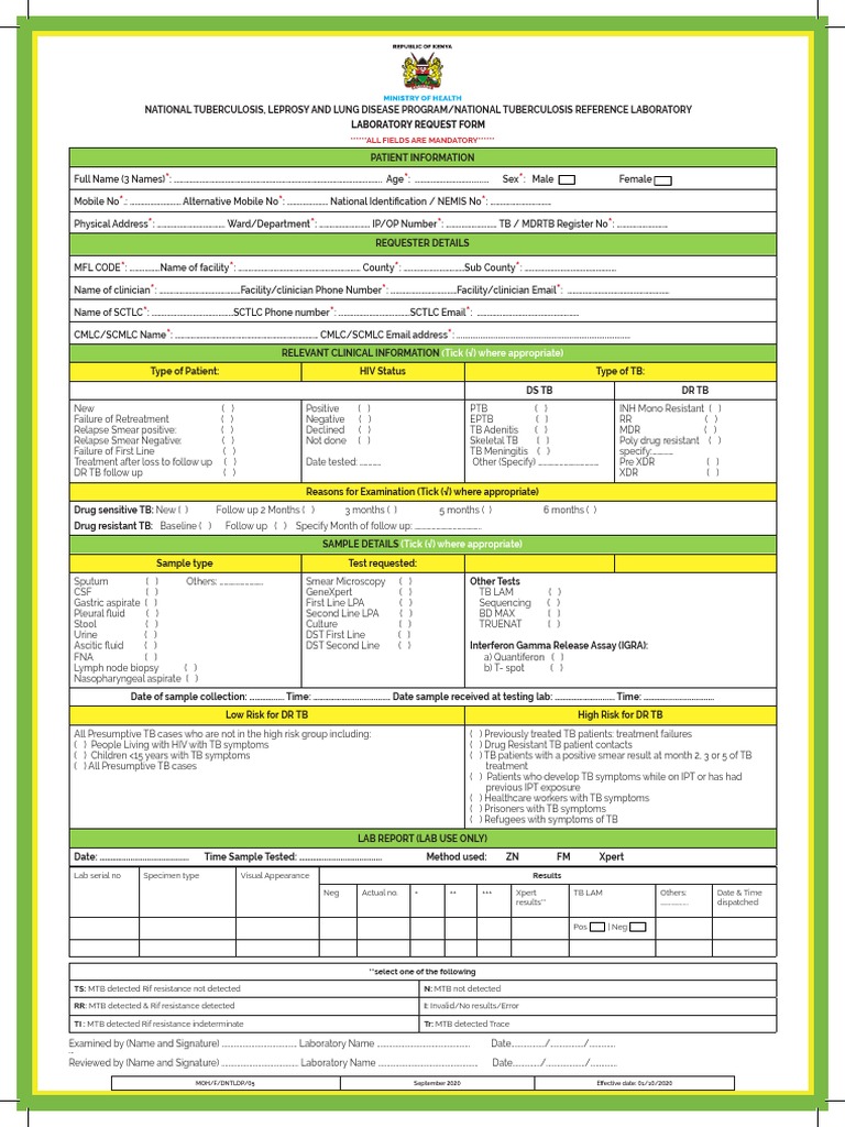 Lab Request Form | PDF | Tuberculosis | Animal Diseases