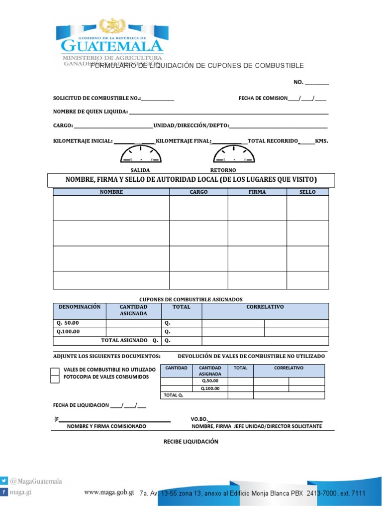 FORMATOS PARA COMBUSTIBLE LIQUIDACIÓN | PDF