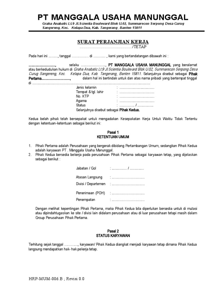 Form - 006.B - HRP-MUM - Format SPK Tetap | PDF