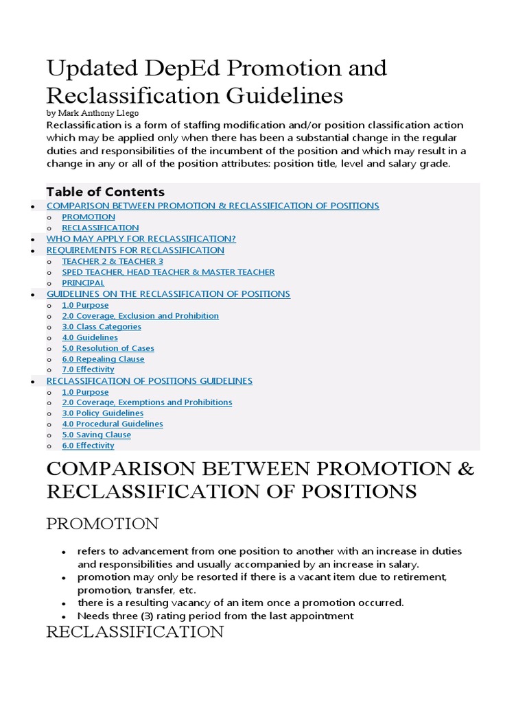 Updated DepEd Promotion and Reclassification Guidelines | PDF ...